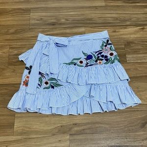 Zara | Skirts | Zara Striped Floral Embroidered Ruffle | Poshmark